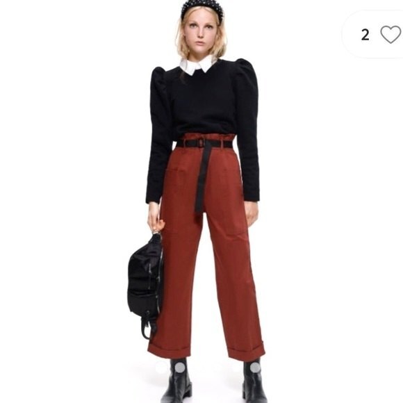 Zara | Pants & Jumpsuits | Zara Belted Wide Leg Pants In Rust Xs | Poshmark